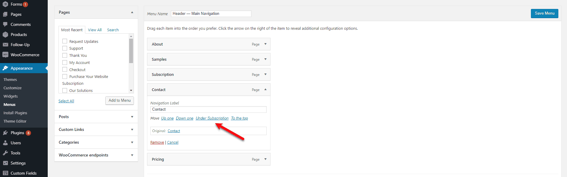 How to Update the Menu on My WordPress Site > WPdigital